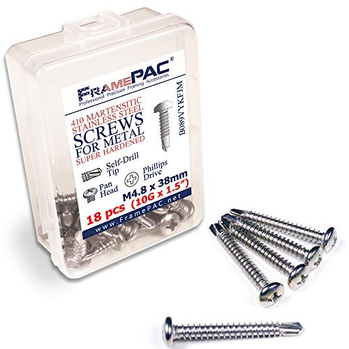 FramePac #10 x 1.5 Sheet Metal Screws 410 Martensitic Stainless Steel Self-Drilling Pan Head Phillips Drive Screw(Pack of 18 - M4.8 x 38mm)