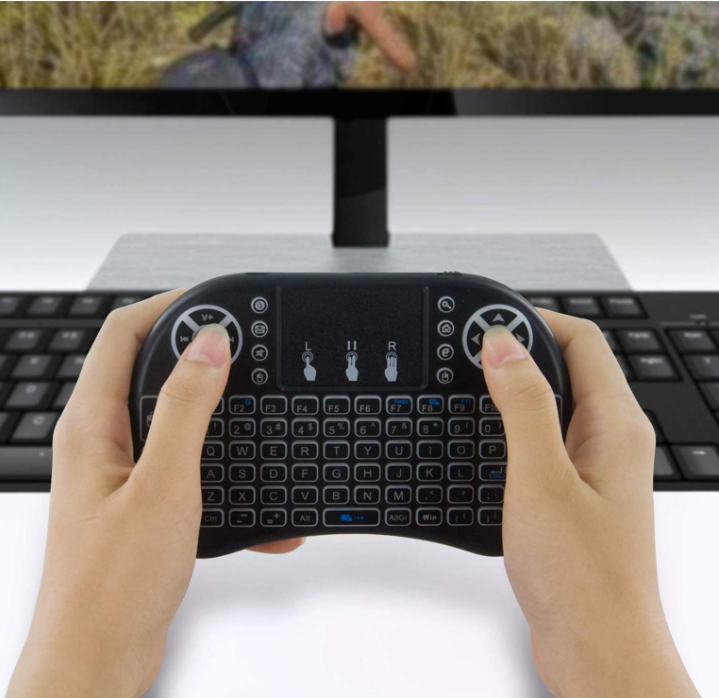 3 Pack Wireless Mini Keyboard and touchpad Mouse 2.4GHz Backlit Universal Remote Controller for Gaming Rechargeable Li-ion Battery for Google Android TV Xbox, PS3, PC, Windows Roku iptv Gaming
