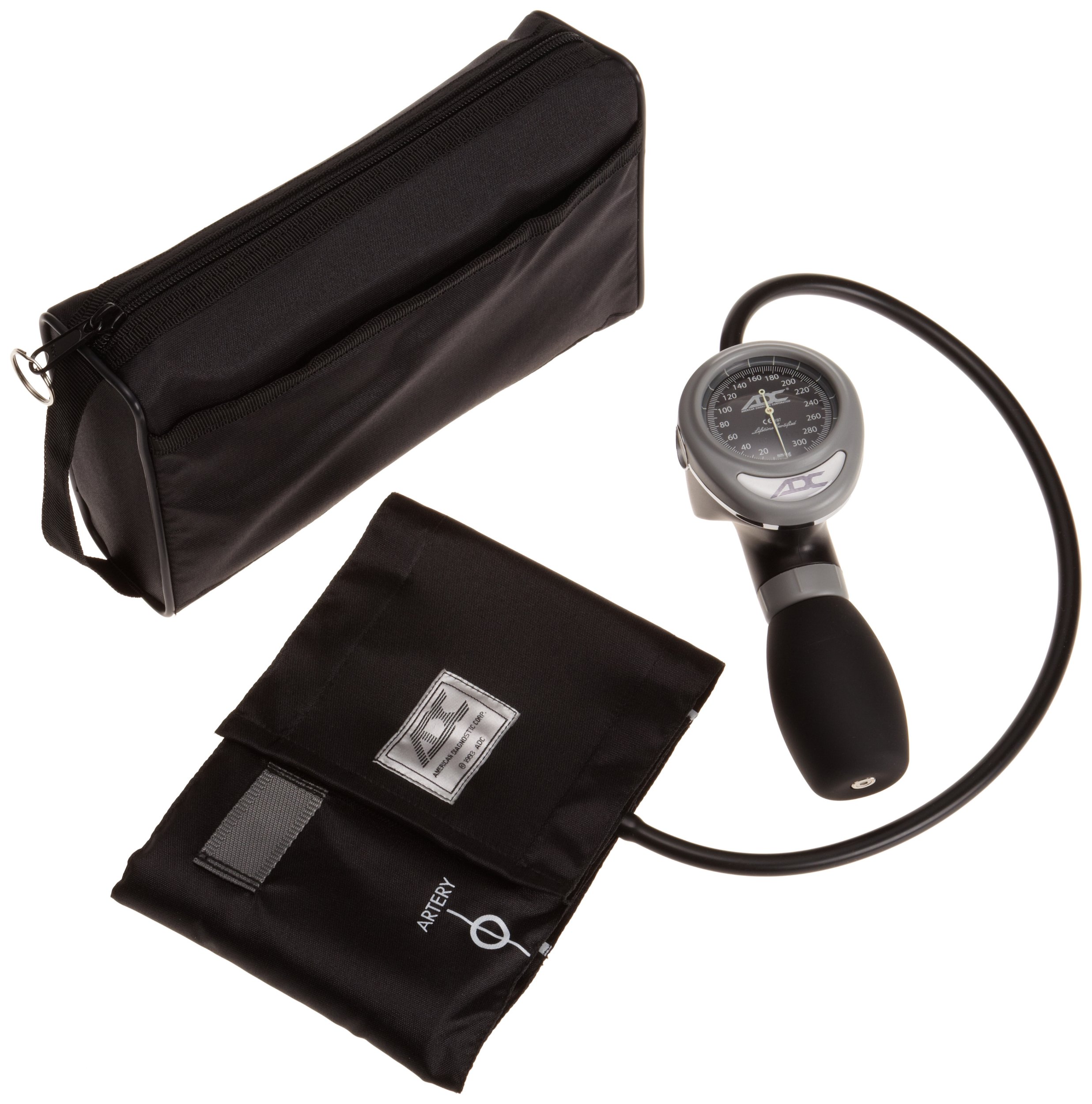 ADC 788-11ABK Diagnostix Model 788 Palm Aneroid Sphygmomanometer with Adcuff Nylon Blood Pressure Cuff and Carrying Case, Black