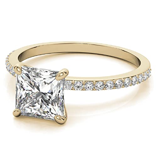 10K Solid Yellow Gold Handmade Engagement Rings 3.0 CT Princess Cut Moissanite Diamond Solitaire Wedding/Bridal Ring Set for Women/Her Propose Ring (10)