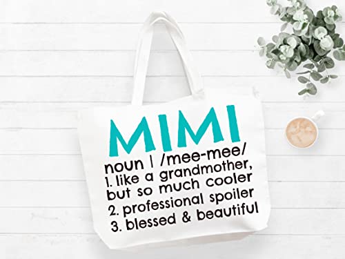 COCOVICI Mimi Definition Canvas Tote Bag Grandma Gift Idea for Mimi Book Bag Mimi Gift (Mimi Definition Turquoise/Black Font)