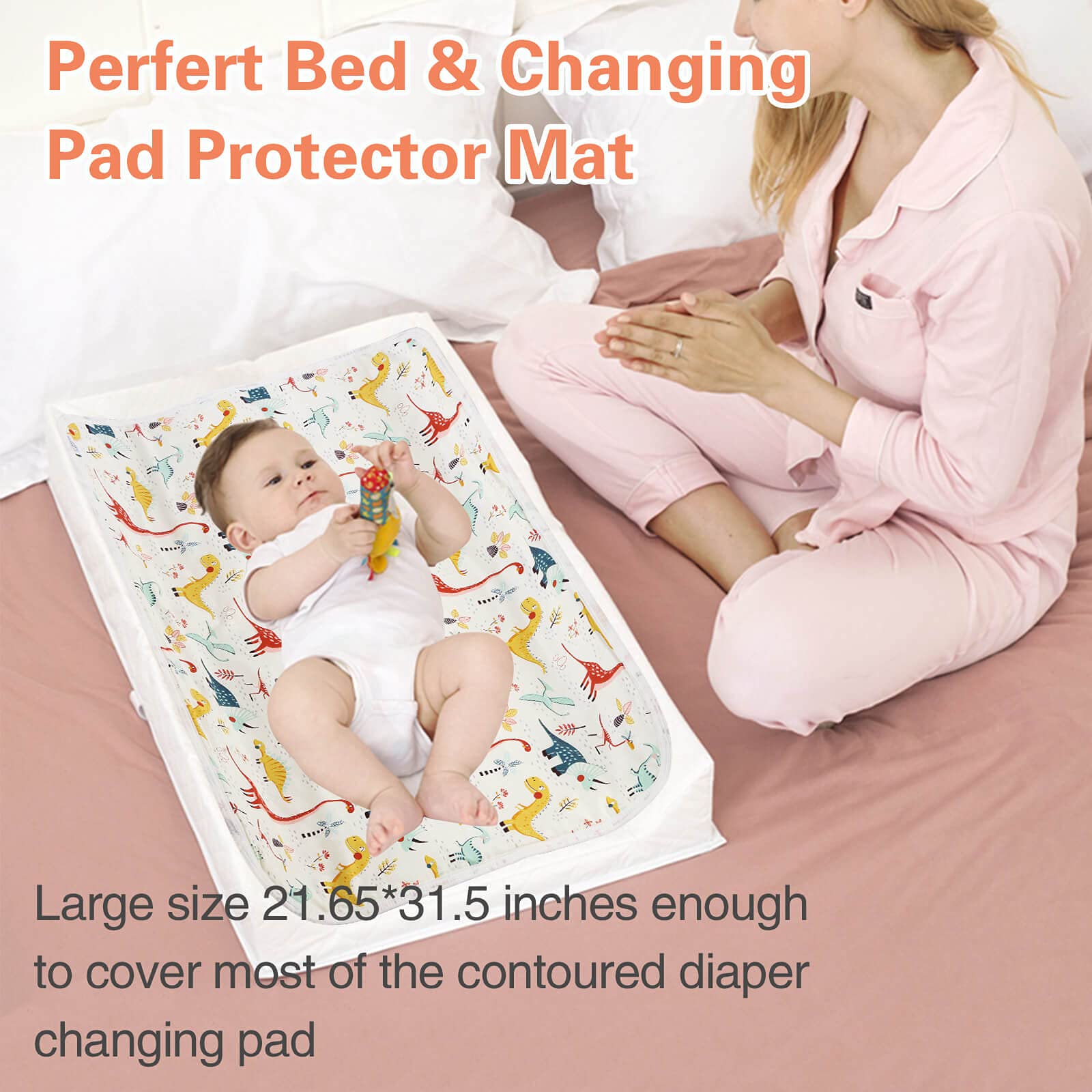 Baby Diaper Changing Pad, 21 5/8" x 31.5" Waterproof Changing Pad Liners 2Pack - Reusable Soft and Absorbent Portable Changing Mat(Dinosaur2PCS)