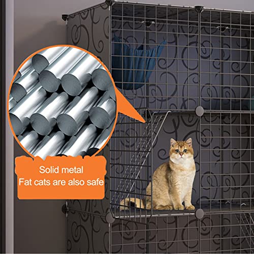 3 Tier Cat Cage Large DIY Cat Enclosure, Pet Playpen, Cat Playpen for Small Animals, Cat Houses for Indoor, Extra Large Exercise Place, Easy to Clean, Accommodates 1-3 Adult Cats (Size : Black 110x37