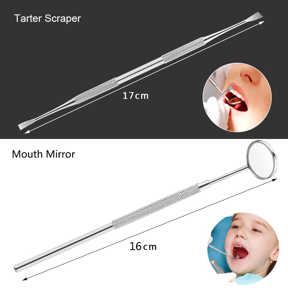 Angzhili Dental Hygiene Tool Set Stainless Steel Dental Probe, Mouth Mirror,Tarter Scraper and Sickle Scaler, Basic Examination Dental Kit Is Ideal for Personal and Pet(6.8 Inch)