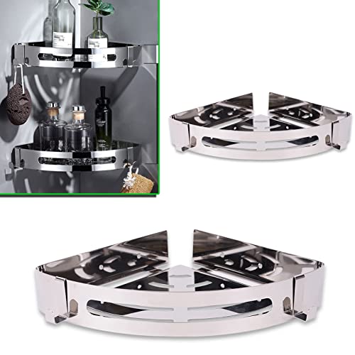 aZugo No-Drilling Wall Mounted Double-layer Corner Kitchen Bathroom Storage Racks Shelving Stainless Steel With 2hooks