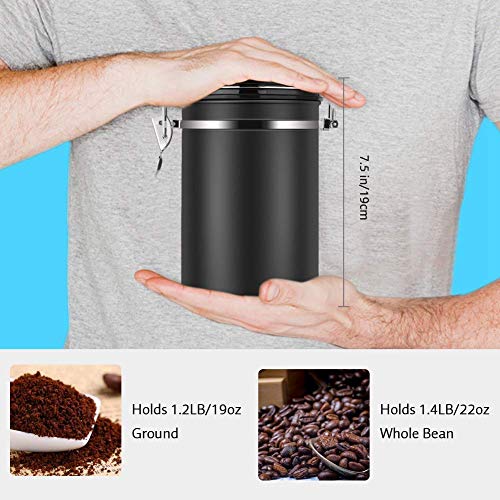 Coffee Container, Coffee Canister Large Airtight Stainless Steel Coffee Container Kitchen Storage Canister for Coffee, Christmas Gift and Birthday Gift(Black)
