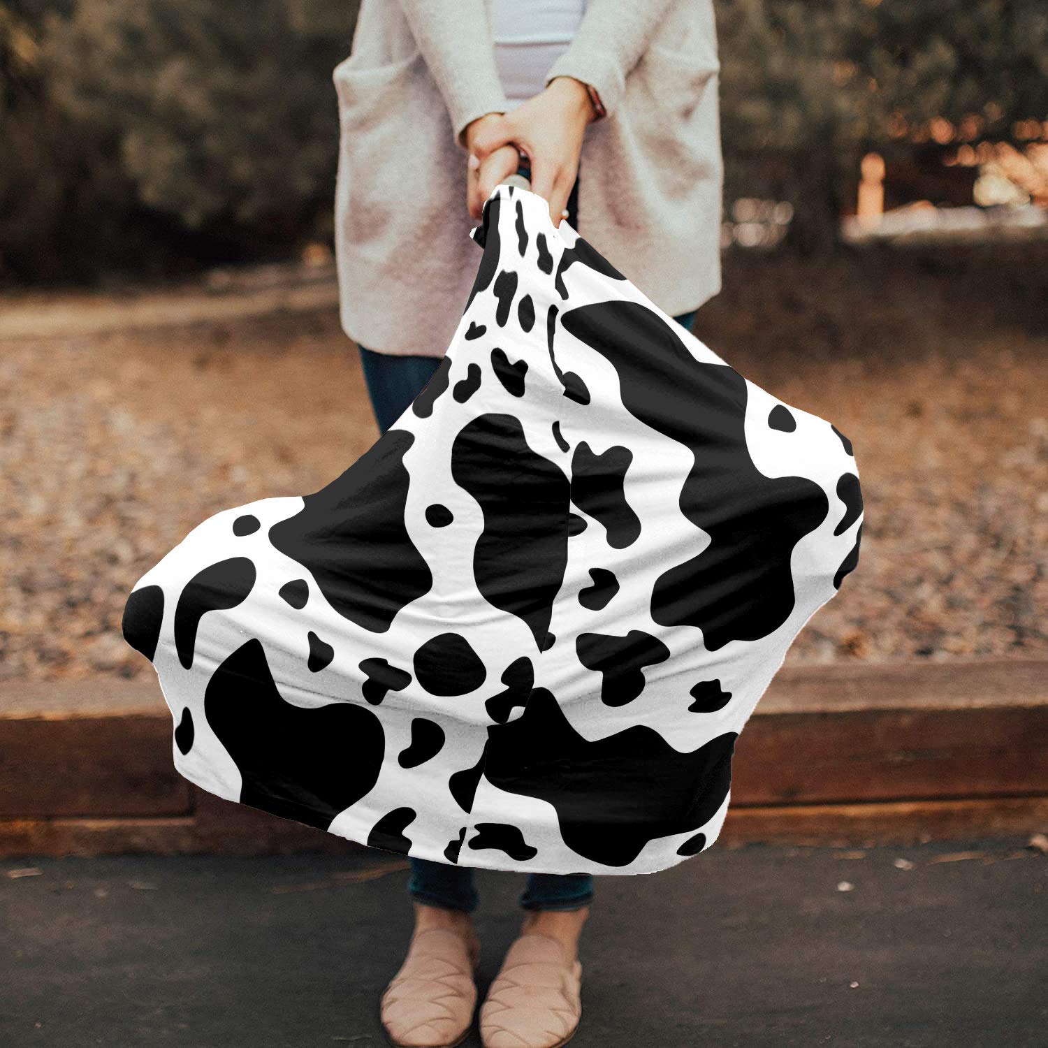 Animal Theme Baby Car Seat Covers, Nursing Cover Breastfeeding Scarf/Shawl, Infant Carseat Canopy, Stretchy Soft Breathable Multi-use Cover Ups, Black and White Cows Brindle