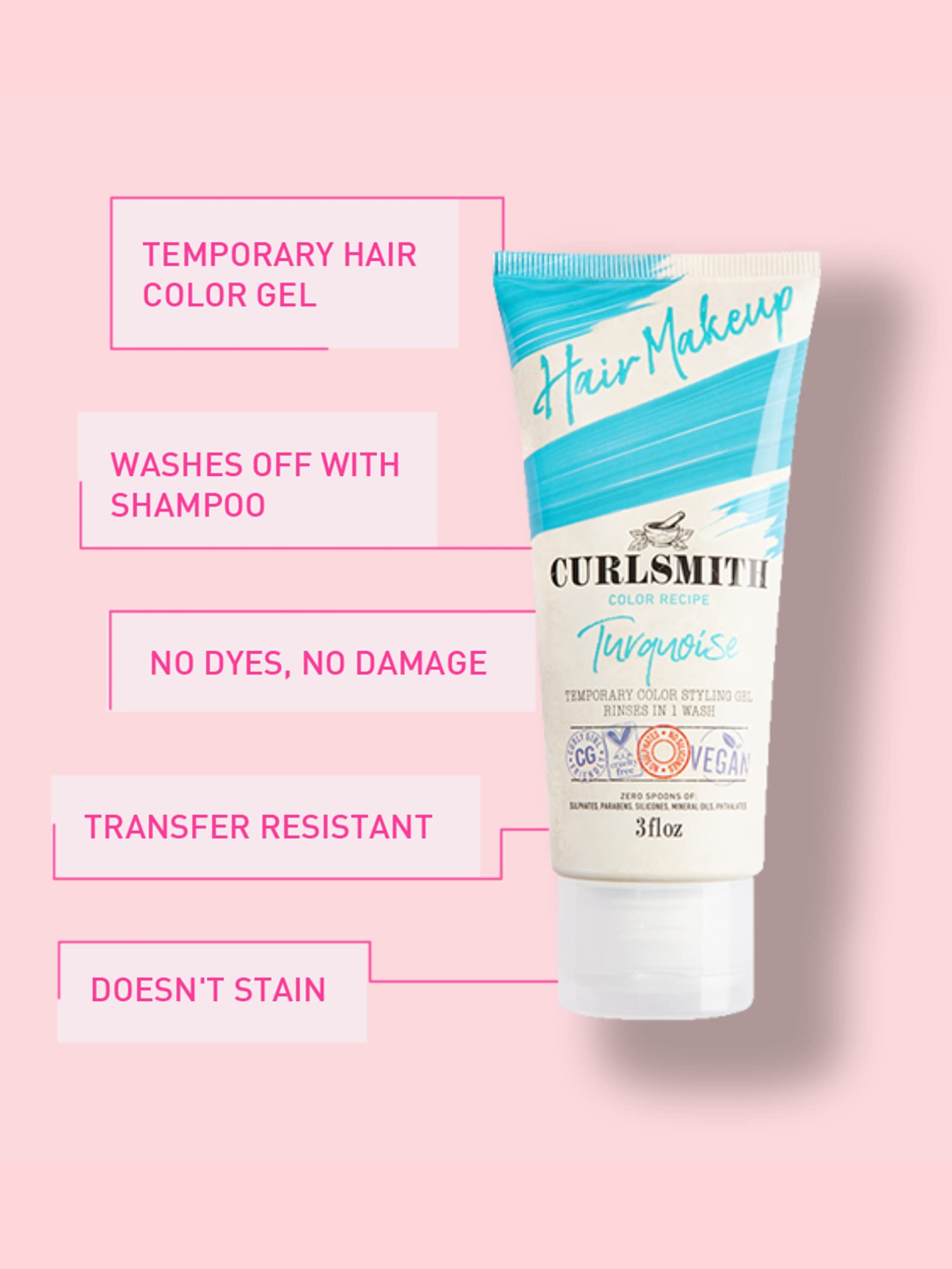 CURLSMITH - Hair Makeup - Vegan Temporary Hair Color and Styling Gel (Turquoise 3fl.oz)
