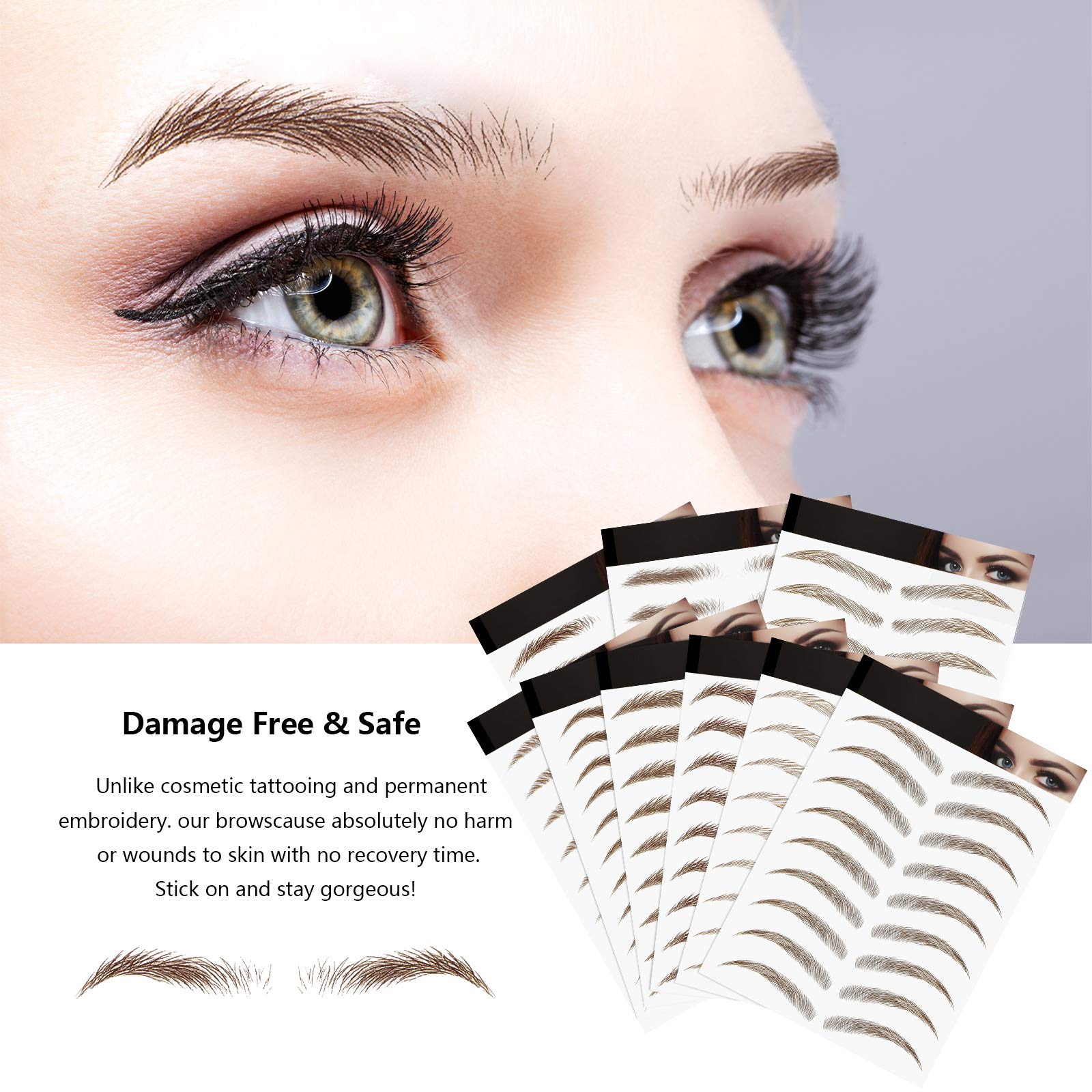 18 Sheets 180 Pairs Eyebrow Tattoo Stickers 4D Hair Like Authentic Waterproof Peel off Eyebrow Grooming Shaping Makeup Sticker for Women Girls (Brown)