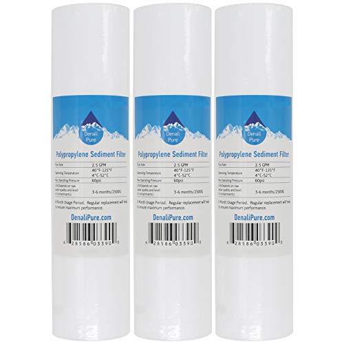 3-Pack Replacement for APEC ROES-50 Polypropylene Sediment Filter - Universal 10-inch 5-Micron Cartridge Compatible with APEC ROES-50 - Essence 5-Stage 50 GPD Reverse Osmosis System - Denali Pure