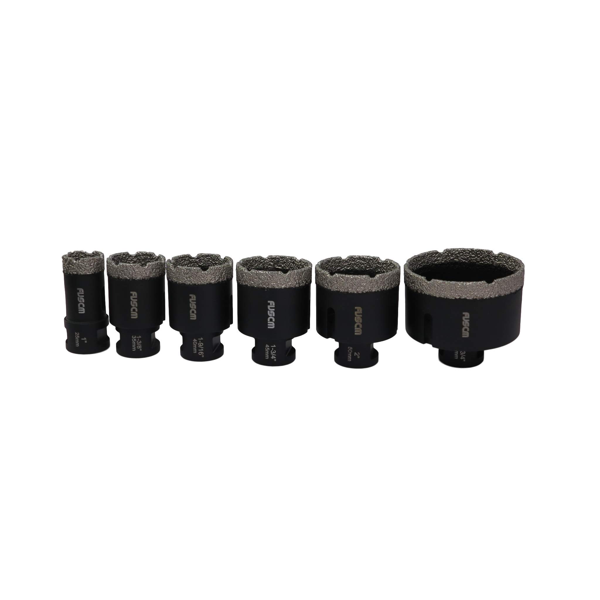 FVSCM Vacuum brazed Diamond Dry Drilling bits Core bits Set with 5/8-11 for Porcelain Tile Granite Marble Stone Masonry Black（25/35/40/45/50/68mm）