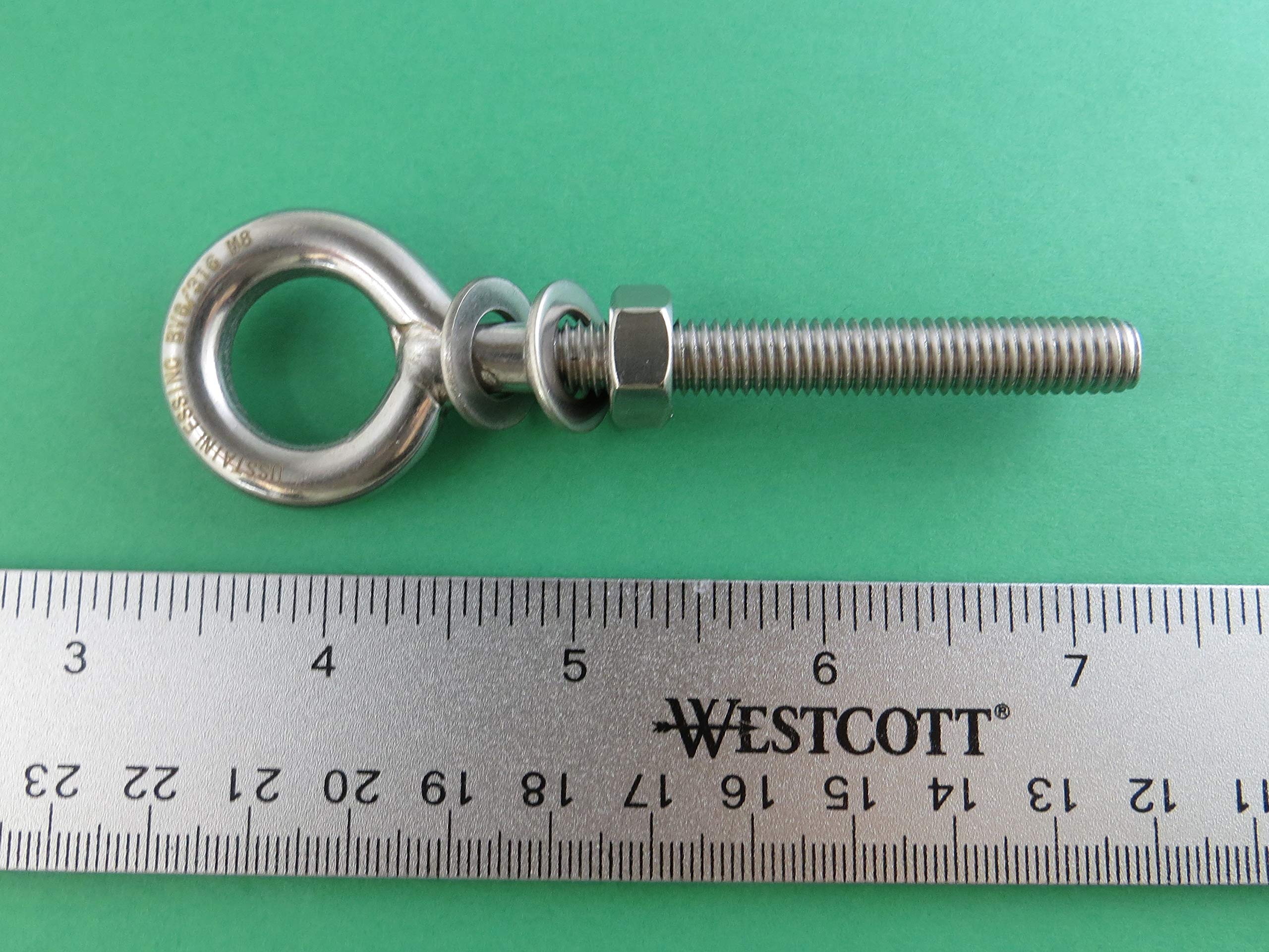 US STAINLESS 2 Pieces Stainless Steel 316 M8 Eye Bolt 8mm x 60mm (5/16" x 2 3/8") Marine Grade Pitch of 1.25