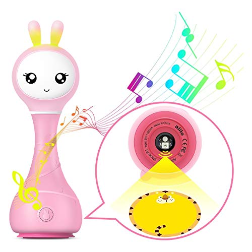 Alilo Bunny Baby Rattle Shaker and Teether Toys,Electronic Rattle Infants Toy,9 Kinds of Color Learning and Educational Toys with Music & Light for 0-6-12 Months, Gift for Newborns Girls Boys Toddlers
