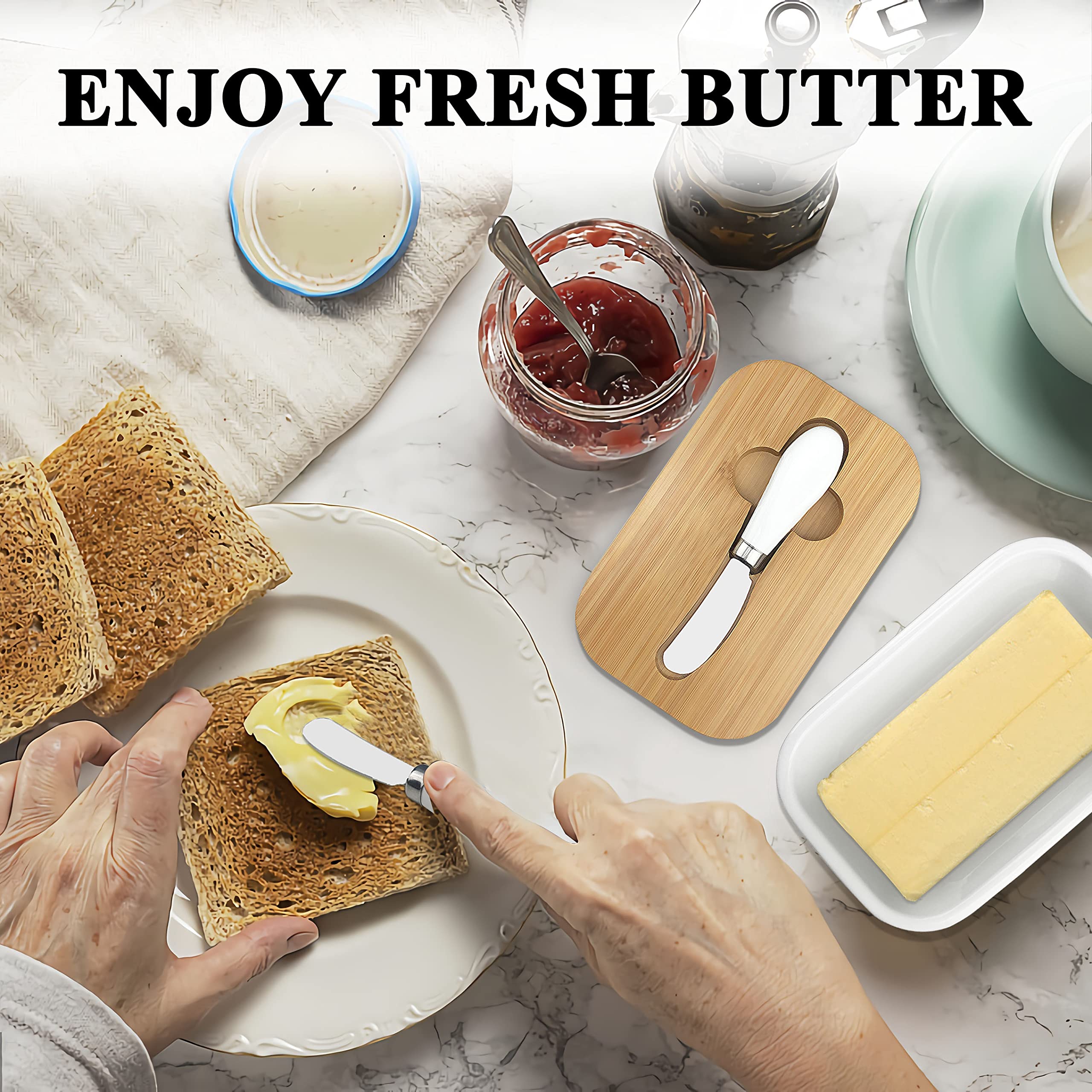 Butter Dish, Ceramic Butter Dish with Lid, Large Butter Keeper Perfect for 2 Sticks of Butter and Keep Your Butter Soft, Safe to Dishwasher