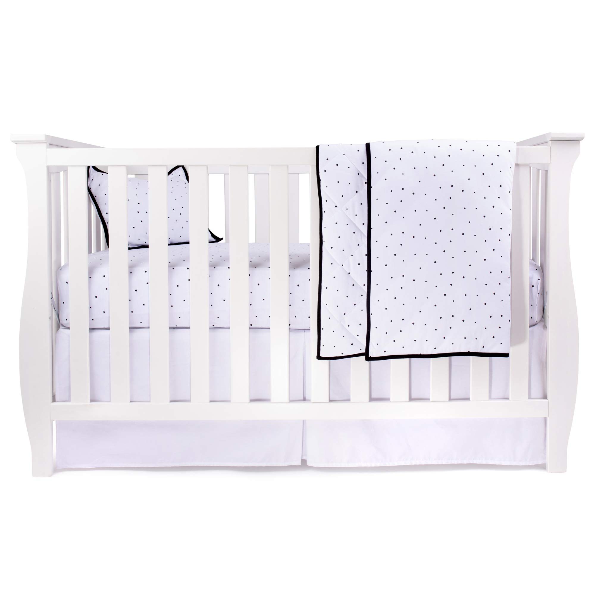 Ely's & Co. Baby Crib Bedding Sets for Girls ā Perfect for Toddler Beds ā 4 Piece Set Includes Crib Sheet, Quilted Blanket, Crib Skirt, and Decorative Toddler Pillowcase āBlack & White Dottie