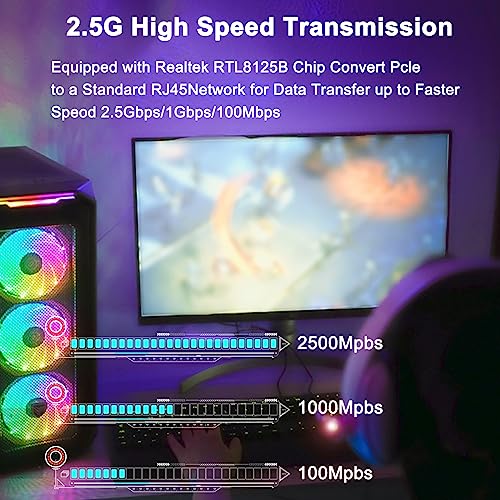2.5G Base-T PCIe Network Adapter, RTL8125B 2500/1000/100Mbps PCI Express Gigabit Ethernet Card RJ45 LAN Controller, Low Profile Bracket, Network Card for Gaming/Office, Support Windows 11/10 /8/8.1/7