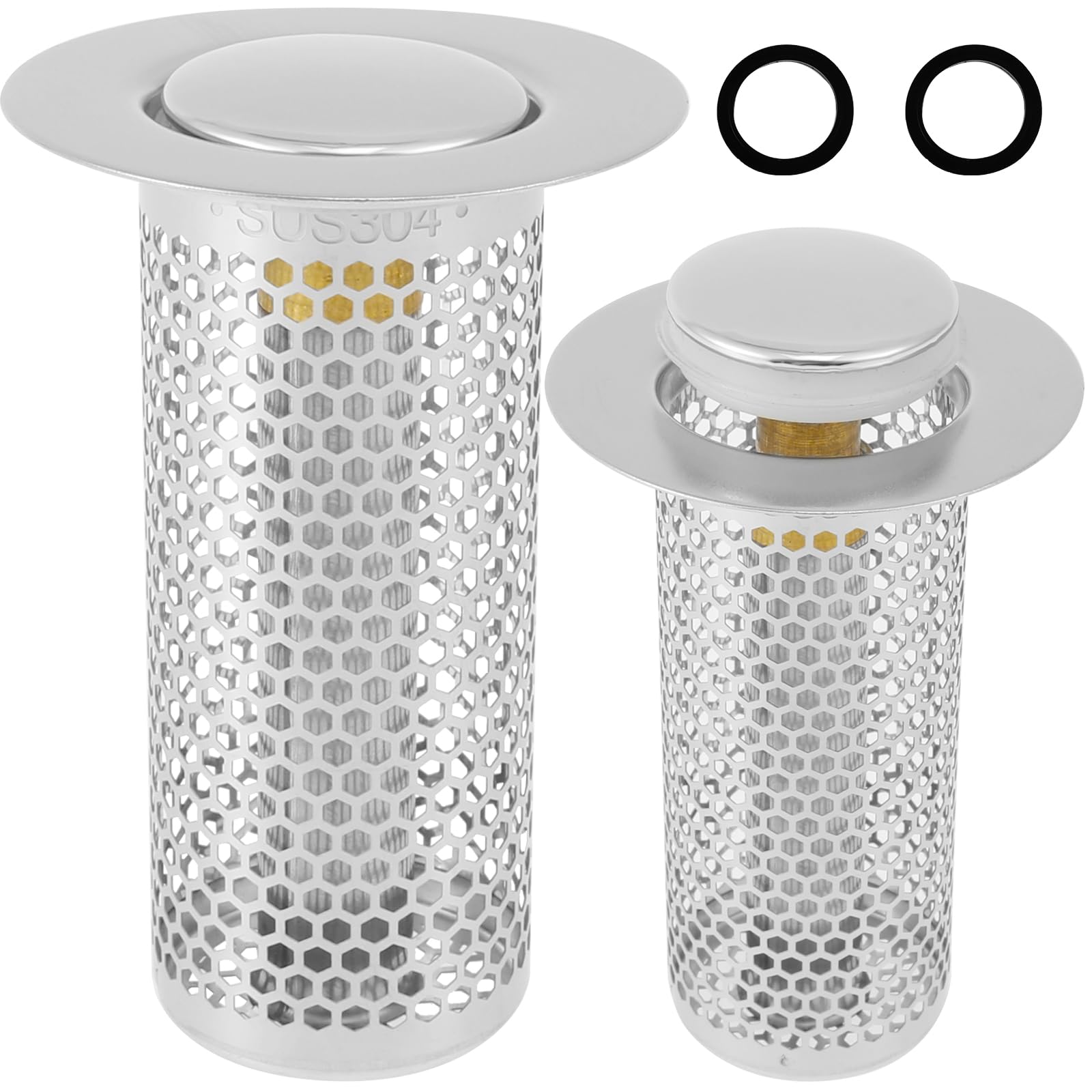 2 Pcs Stainless Steel Floor Drain Filter, Easy to Use Sink Drain Strainer Filter Multifunctional Sink Drain Strainer Pop Up Bounce Core Bathroom Drain Filter for Kitchen Bath Sink Floor Drain