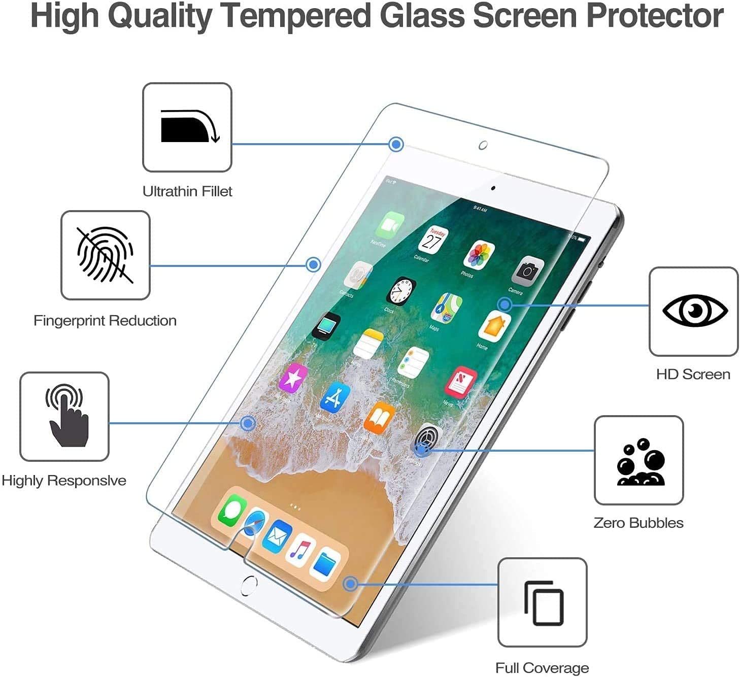 TSQ iPad 6th 5th Generation Case 9.7 Inch 2018 2017 for Kids with Glass Screen Protector