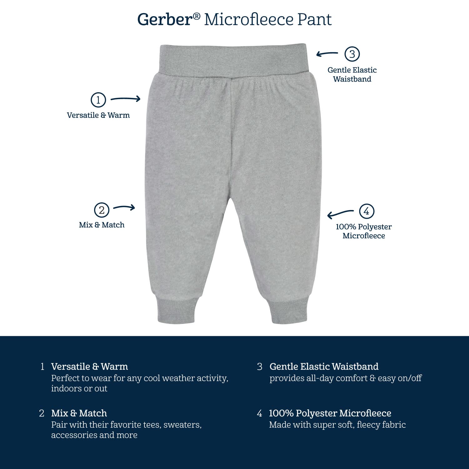 Gerber Baby Girls' 4-Pack Microfleece Pants, Floral, 18 Months
