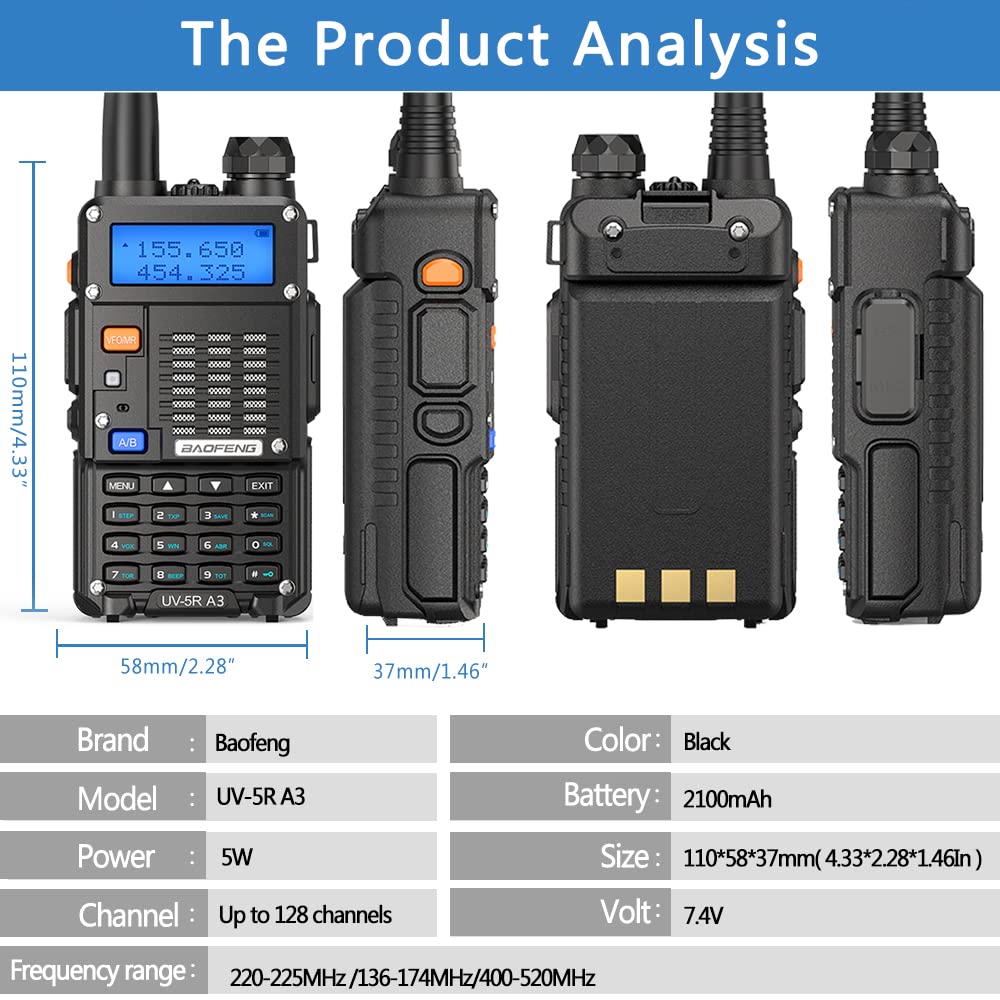 BaoFeng BF-5R A3 Tri-Band Portable Two Way Radio Ham Radio with 220 Antenna Full Kits