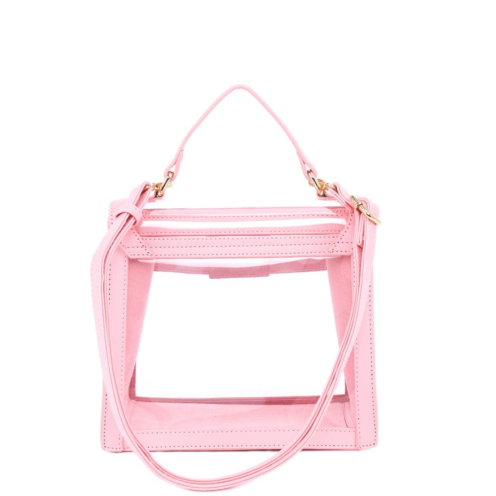 2 in 1 Transparent Clear Vegan Leather Top-Handle Satchel Tote Handbag Satchel Purse (Lilac)