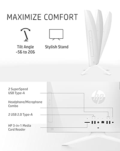 HP 21 All-in-One PC, AMD 3020e Processor, 4 GB RAM, 128 GB SSD Storage, 20.7-inch Full HD Display, Windows 10 Home in S Mode, Adjustable Screen, Privacy Camera, Dual-Array Mics (21-b1010, 2021)