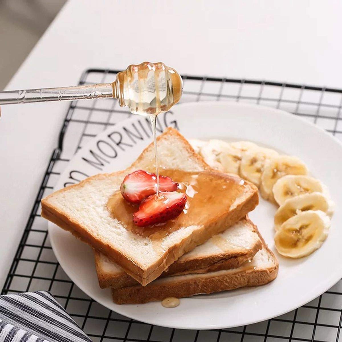 2 Pieces Glass Honey Stick 6 Inch Honey Spoon Dipper Stick Honey Jam Syrup Stirring Wand for Honey Jar Dispense Drizzle
