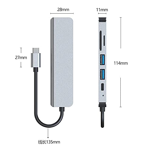 USB C Hub, 6-in-1 Type C Adapter Mini Docking Station with 4K HDMI, 2 USB 3.0 Ports, SD/TF Card Reader, 65W Power Supply Compatible with iPad Pro/MacBook/Type C Devices (USB-C-6 in 1)