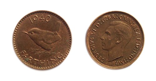 1940 GB George VI British farthing coin for collectors / Almost Uncirculated / AU