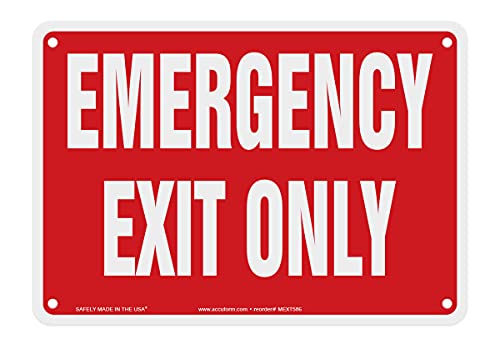 Accuform "Emergency EXIT ONLY" Plastic Safety Sign, 7" x 10", White on Red, MEXT586VP