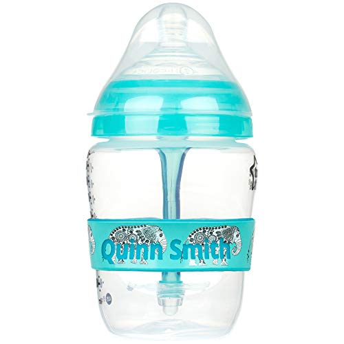 Custom Bottle Labels - 3 Pack - Silicone Bands for Baby Bottles, Kids Tumblers, and Water Flasks - Personalized Pre-Printed Name, Waterproof School and Daycare Drink Identifiers - Blue Elephants