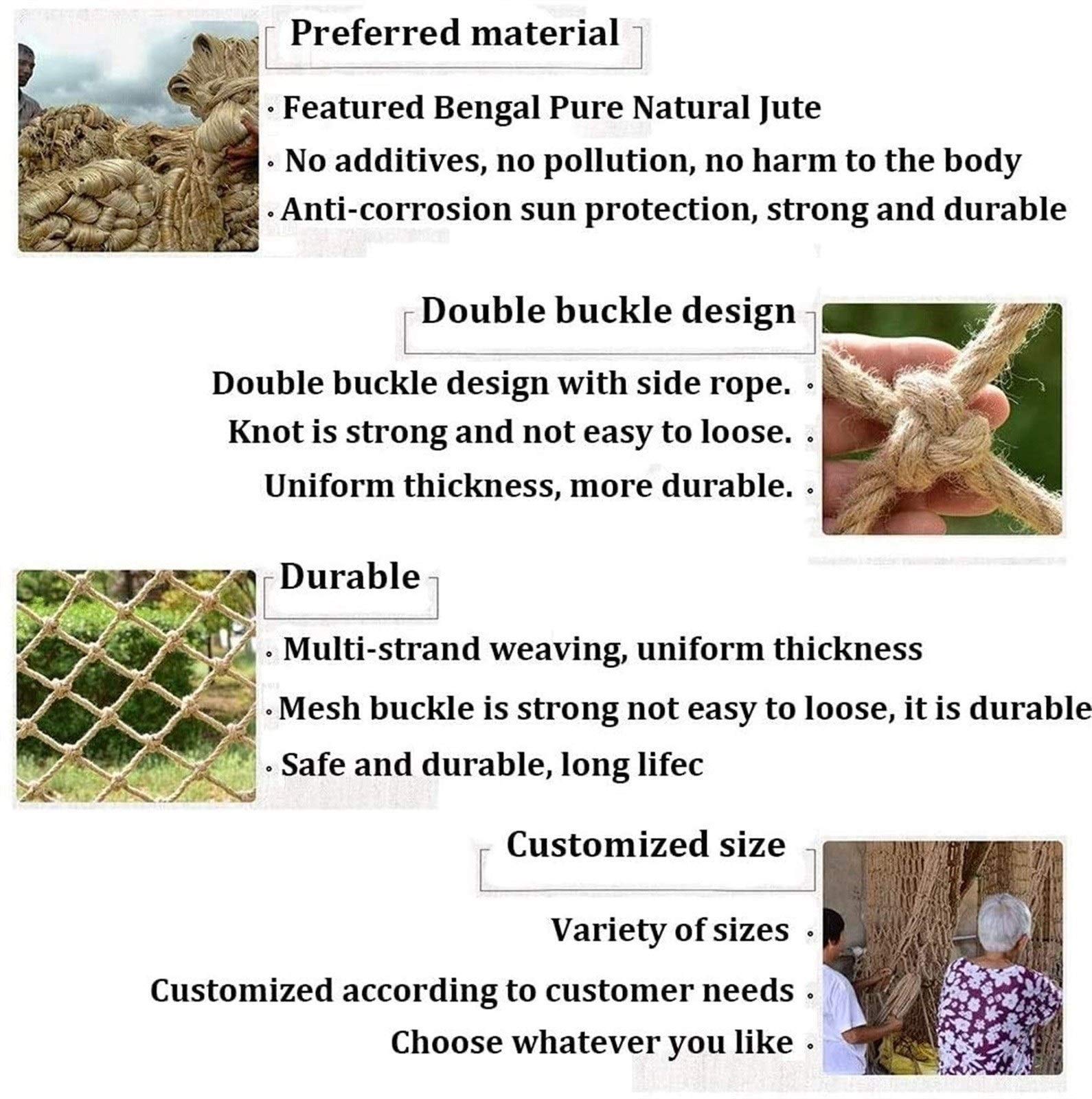 Child Climbing Safety Net Heavy Duty Hemp Rope Cargo Net Playground Railing Protective Net Outdoor Treehouse Kids Swing Rope Netting Hammock Fence Decoration (Size : 1 * 2m(3 * 7ft))