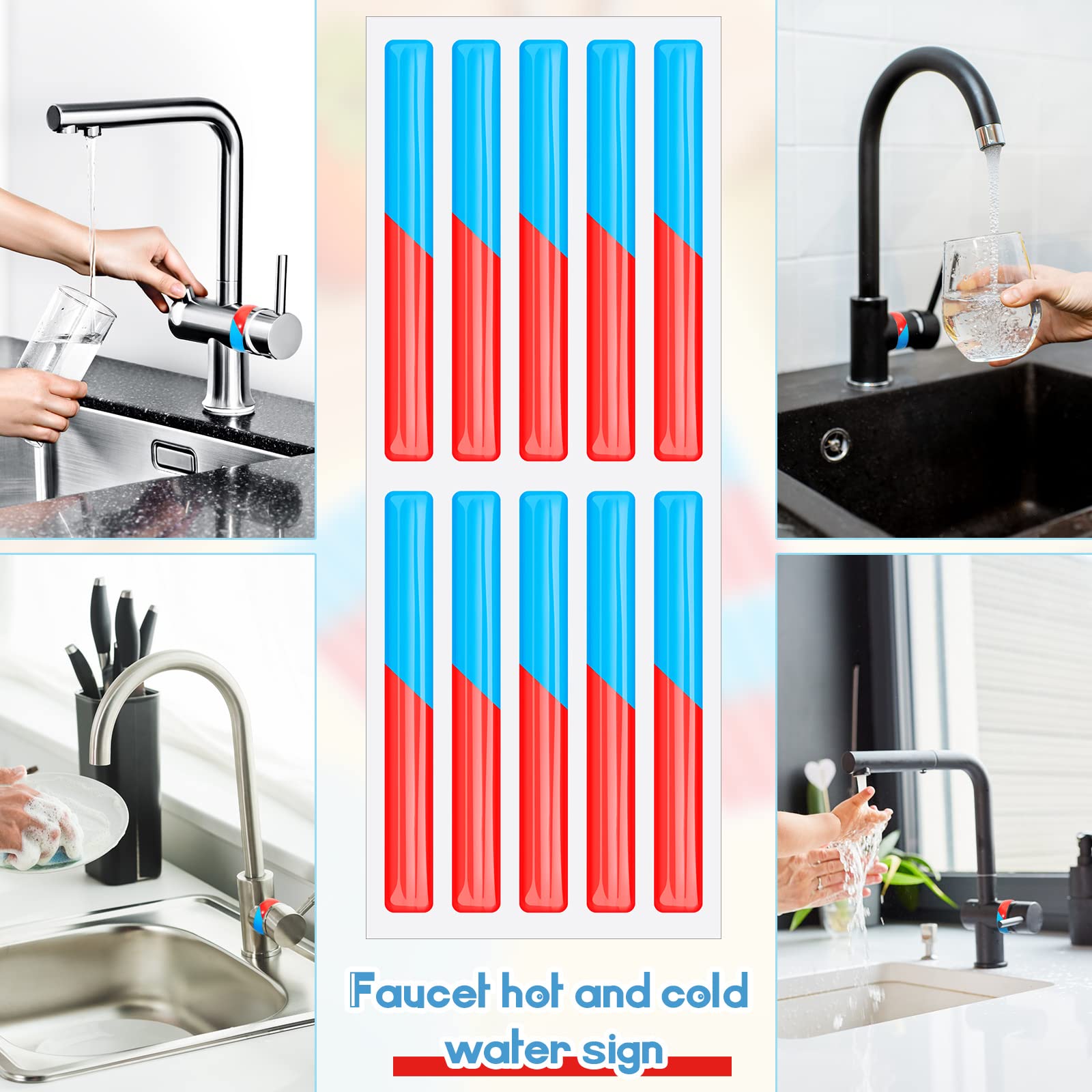 20 Pcs Hot and Cold Water Label Hot and Cold Indicator Waterproof Faucet Label Self Stick Hot Sign Cold Sign for Kitchen Bathroom Faucet Shower Escutcheon