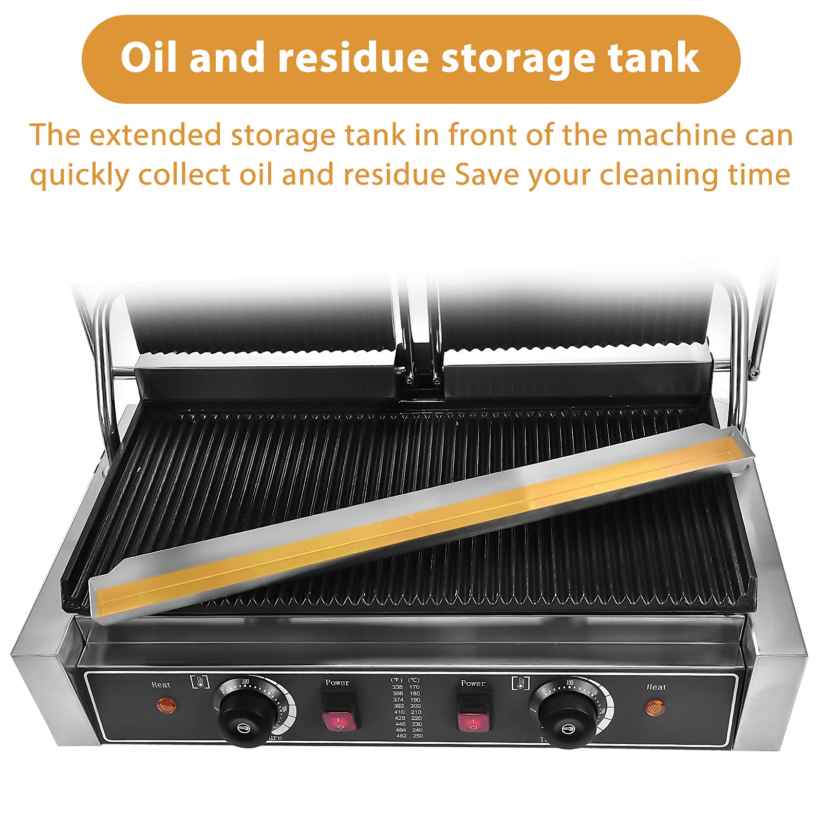 Bavnnro 110V Commercial Sandwich Machine,Commercial Sandwich Panini Press,Power 2x1800W,Temperature Control 122°F-572°F,Commercial Kitchen Equipment(Souble Grooved Plates)