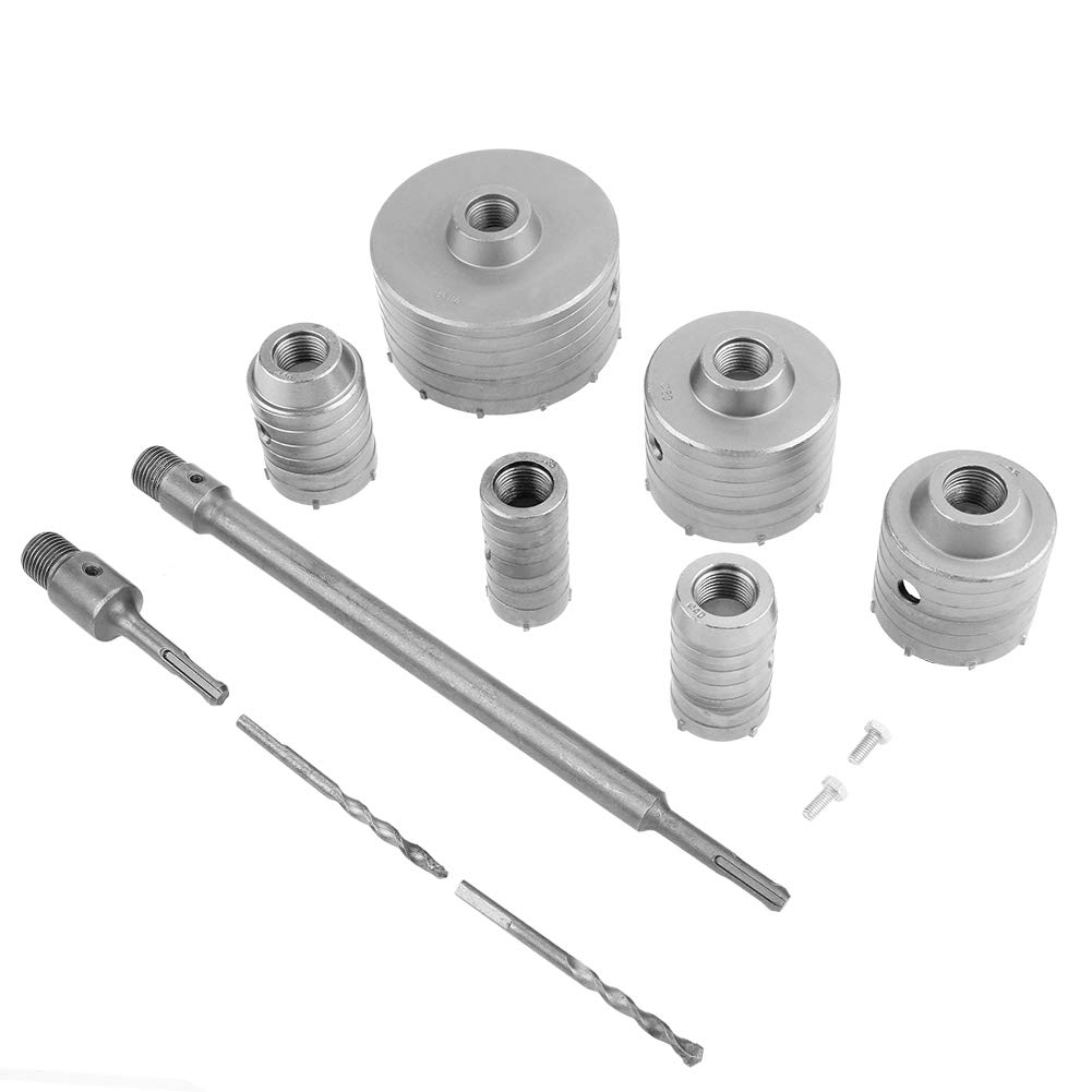 Core Drill Bit Set, 10Pcs Concrete Hole Saw Kit SDS Plus Extension Shank Tungsten Masonry Wall Hole Cutters for Drilling Brick Concrete Cement Stone Granite Marble