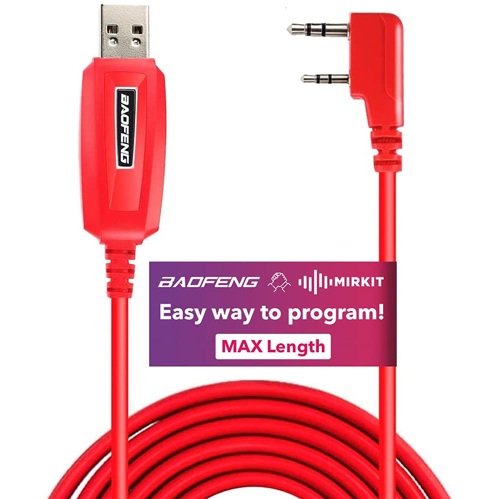 BAOFENG Programming Cable UV-5R/5RA/5R Plus/5RE, UV3R Plus, BF-888S, 5R EX, 5RX3, GA 2S (Cable Lenghth-59 inch, Mirkit Red, This one Works!)