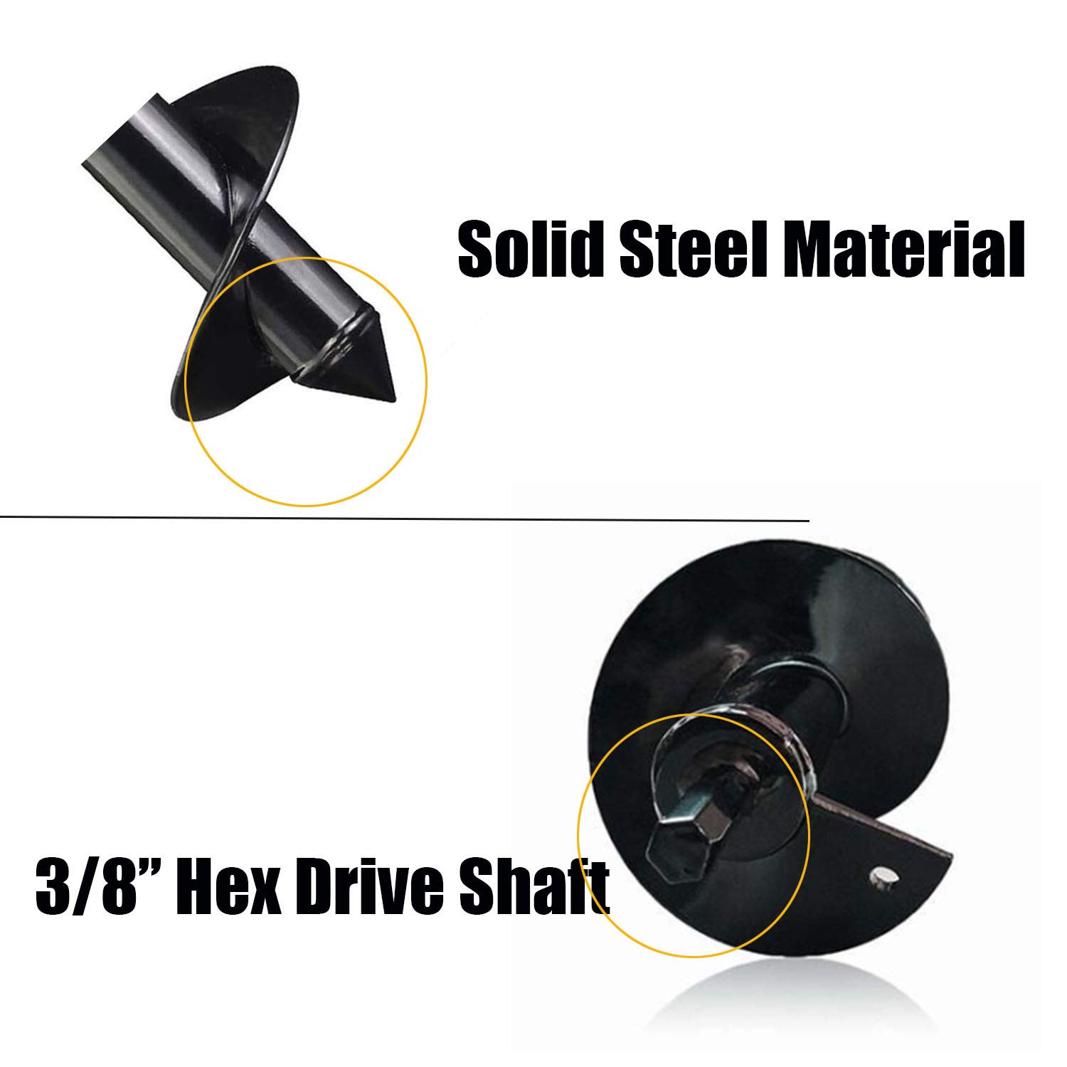 Gezhesiwei Auger Drill Bit Garden Auger Spiral Drill Bit Non Slip Earth Drill Auger for 38” Hex Drive Drill (3.5”X20”Black)