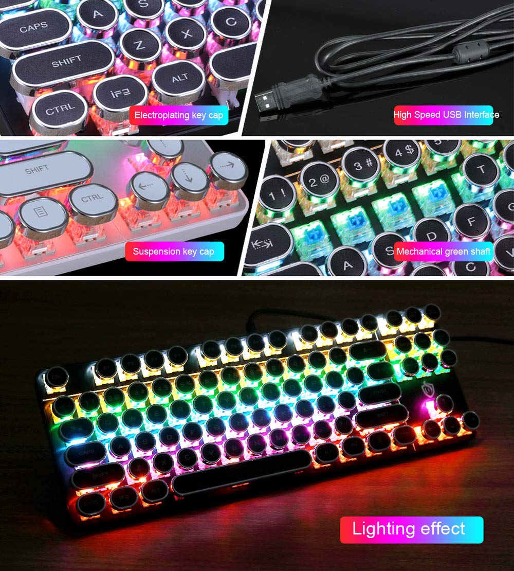 Amaping Retro Mechanical Keyboard Steampunk Style Pattern RGB Colorful LED Backlit USB Wired 87 Keys Gaming Keyboards for PUBG LOL Gamer Ergonomic Design (Black)