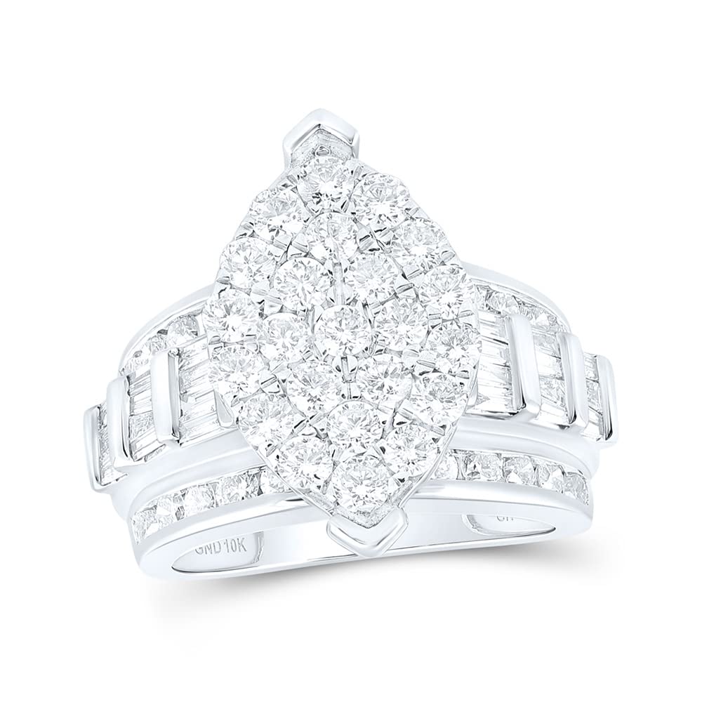 10kt White Gold Round Diamond Oval Cluster Bridal Wedding Engagement Ring 3 Cttw