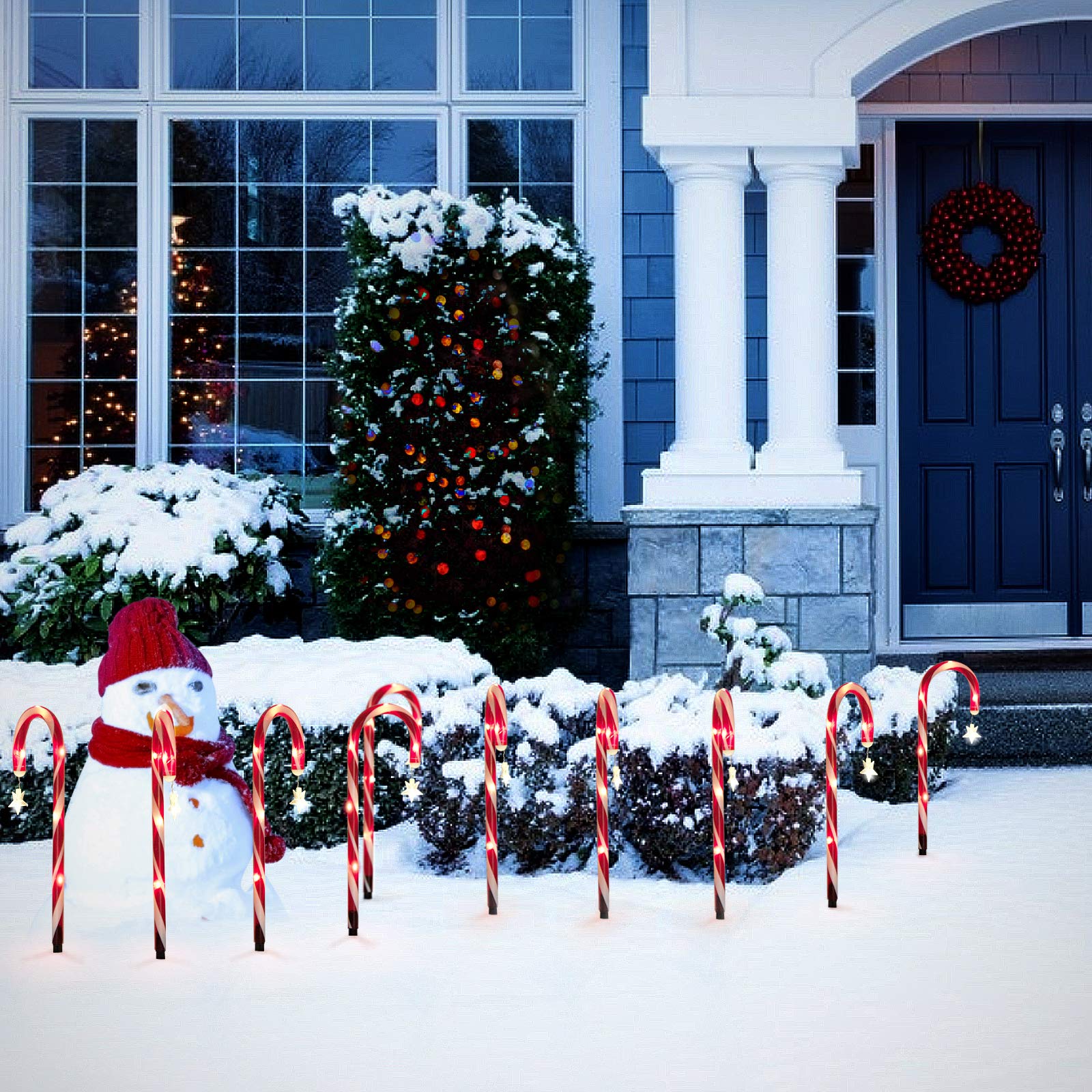 20 Pack Christmas Decorations Outdoor Solar Candy Cane Lights Pathway Markers Lights with Star for Walkway, Driveway, Lawn, Yard, Garden, Home Decoration