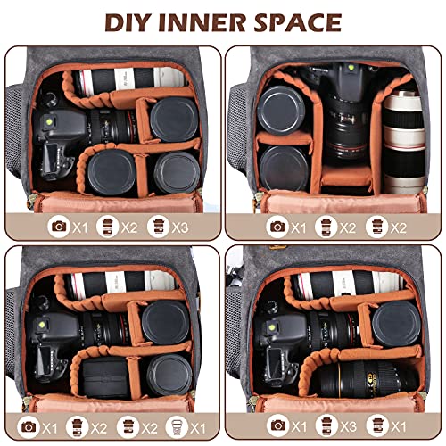 Endurax Leather Camera Backpack for Photographers, DSLR Backpack Bag with Laptop Compartment & Tripod Holder, Waterproof Canvas
