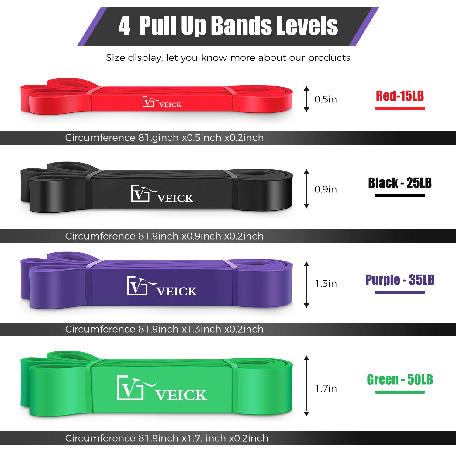 VEICK Resistance Bands for Working Out, Exercise Bands, Workout Bands, Pull Up Assistance Bands, Long Heavy Stretch Bands Set for Men and Women, Power Weight Gym at Home Fitness Equipment