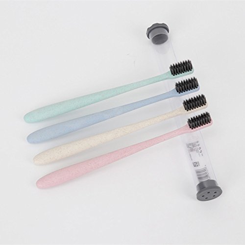 4 Pack Bamboo Charcoal Toothbrush Semilyn Wheat Straw Toothbrush Eco-Friendly ergonomic Soft Bristles Toothbrush Small Heads Superfine Teeth Comfortable for Sensitive Gums for Kid and Adult (4 Color)