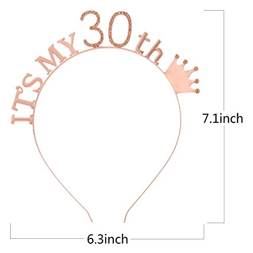 30th Birthday Girl Sash Headband,Rose Gold Birthday Tiara Sash for Women,Birthday Headpiece,30th Birthday Decorations for Her