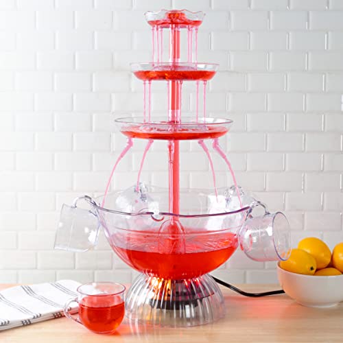 3-Tier Party Drink Dispenser β 1.5-Gallon Punch Fountain with LED Light Base and 5 Cups β Juice, Soda, or Mimosa Tower by Great Northern Party, Red