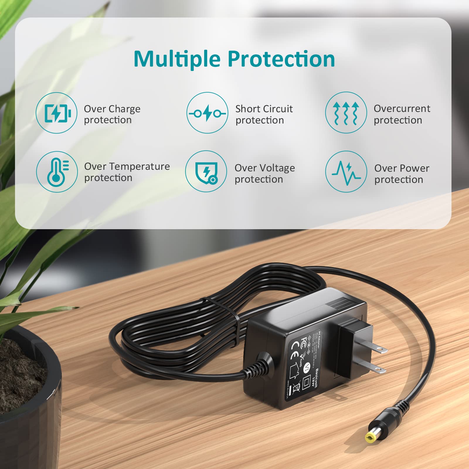Basicvolt Universal Power Supply 9V 2A AC Adapter 100-240V AC to DC 9V 1.8A 1.5A 1A 0.8A 0.5A 450mA Power Adapter for LED Strip Light CCTV Camera Router Modem Toys DVD IR Illuminator ADSL Cats DVR