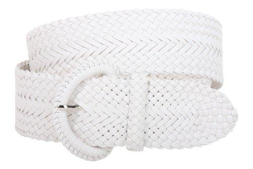 2 Inch Wide Hand Made Soft Metallic Woven Braided Round Belt, White | s/m (28"-30" waist)