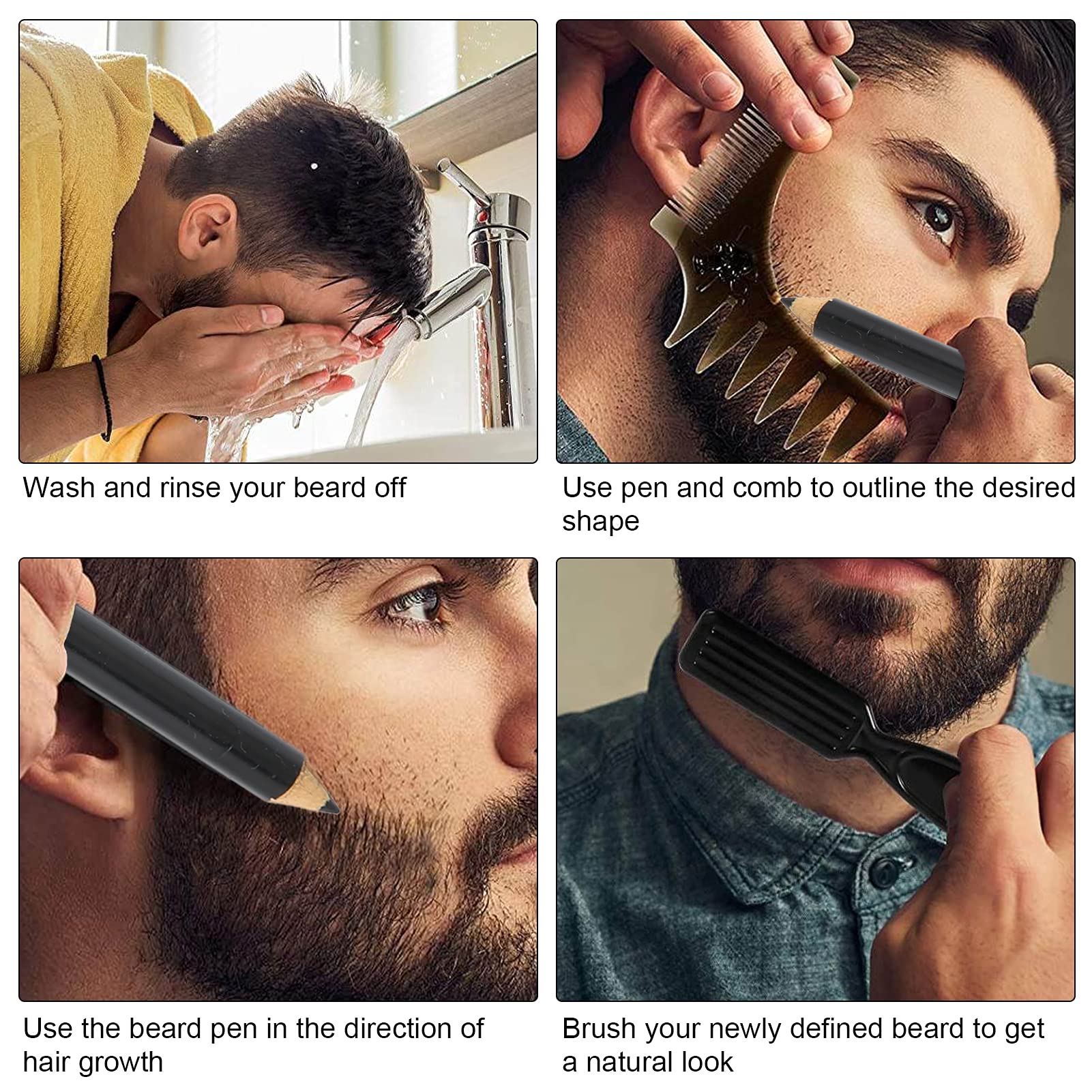 Barber Pencil, Beard Pencil Filler for Men, Barber Pencil for Lineup, Household Beard Pencil Liner, Long Lasting Repair Shape Beard Pen Water/Sweat Proof beard filler Shaping Styling Tool(black)