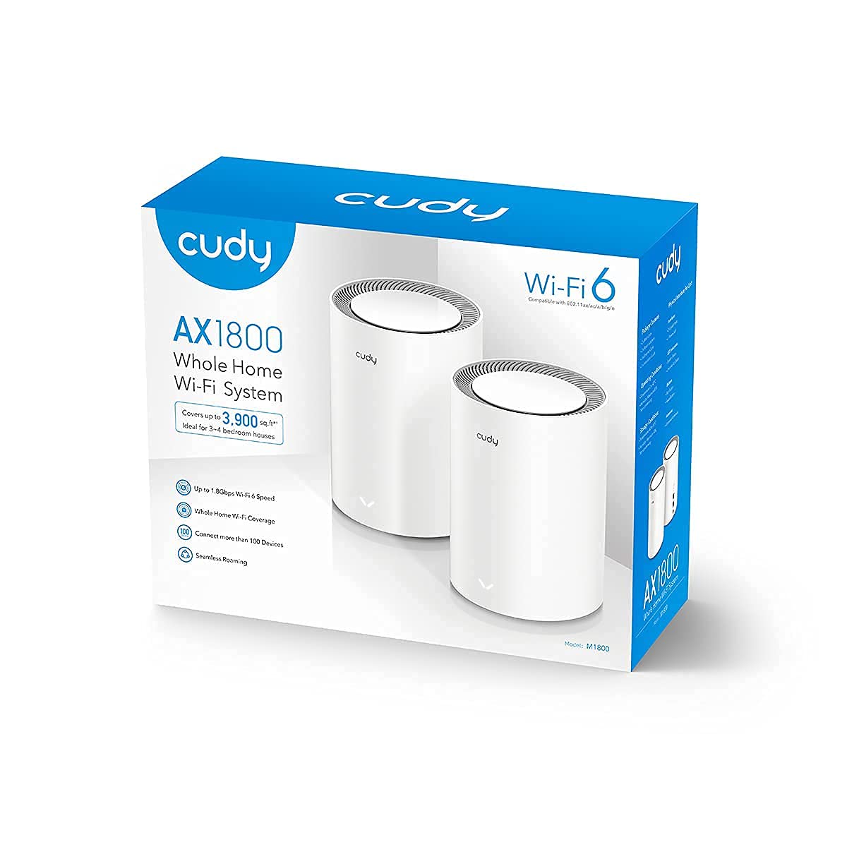 Cudy M1800 2-Pack AX1800 WiFi 6 Whole Home Mesh System Covers up to 5000 Sq. Ft., 5G Gigabit WiFi 6 VPN Router Extender, Parental Control, Open VPN