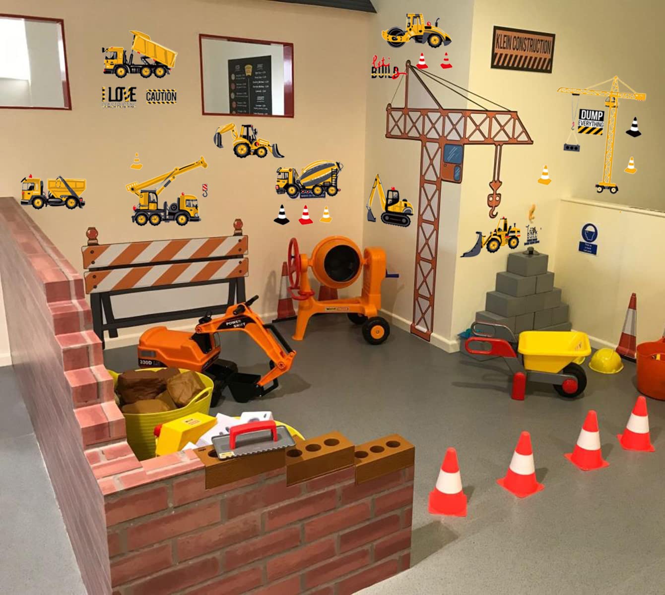 AIYANG Construction Vehicles Wall Stickers Truck Digger Tractor Crane Engineering Car Wall Stickers for Boys Bedroom Playroom Construction Decor for Boys Room Decoration
